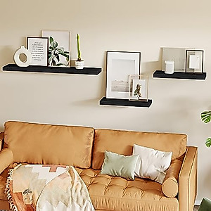 Fixwal 15.8in Floating Shelves, Rustic Wood Finish Wall Shelves Set of 4, Shelves for Wall Decor, with Invisible Brackets for Bathroom, Living Room,Bedroom and Kitchen(Black)