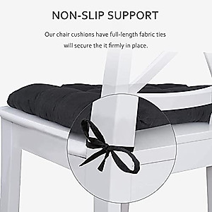 ELFJOY 4 Pack Chair Cushions for Dining Chairs 17x17 inch Seat Cushions for Kitchen Chairs Soft and Comfortable Square Chair Pads with Ties, Black