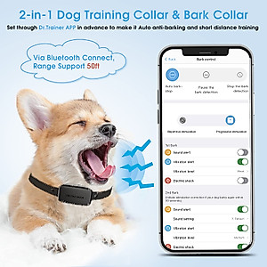 Bark Collar with Remote, Quick Charge IPX8 Waterproof Dog Shock Collar with APP, Free Combination Mode with Custom Sound,Vibration,Shock, T1sPro Include B1sPro All Functions