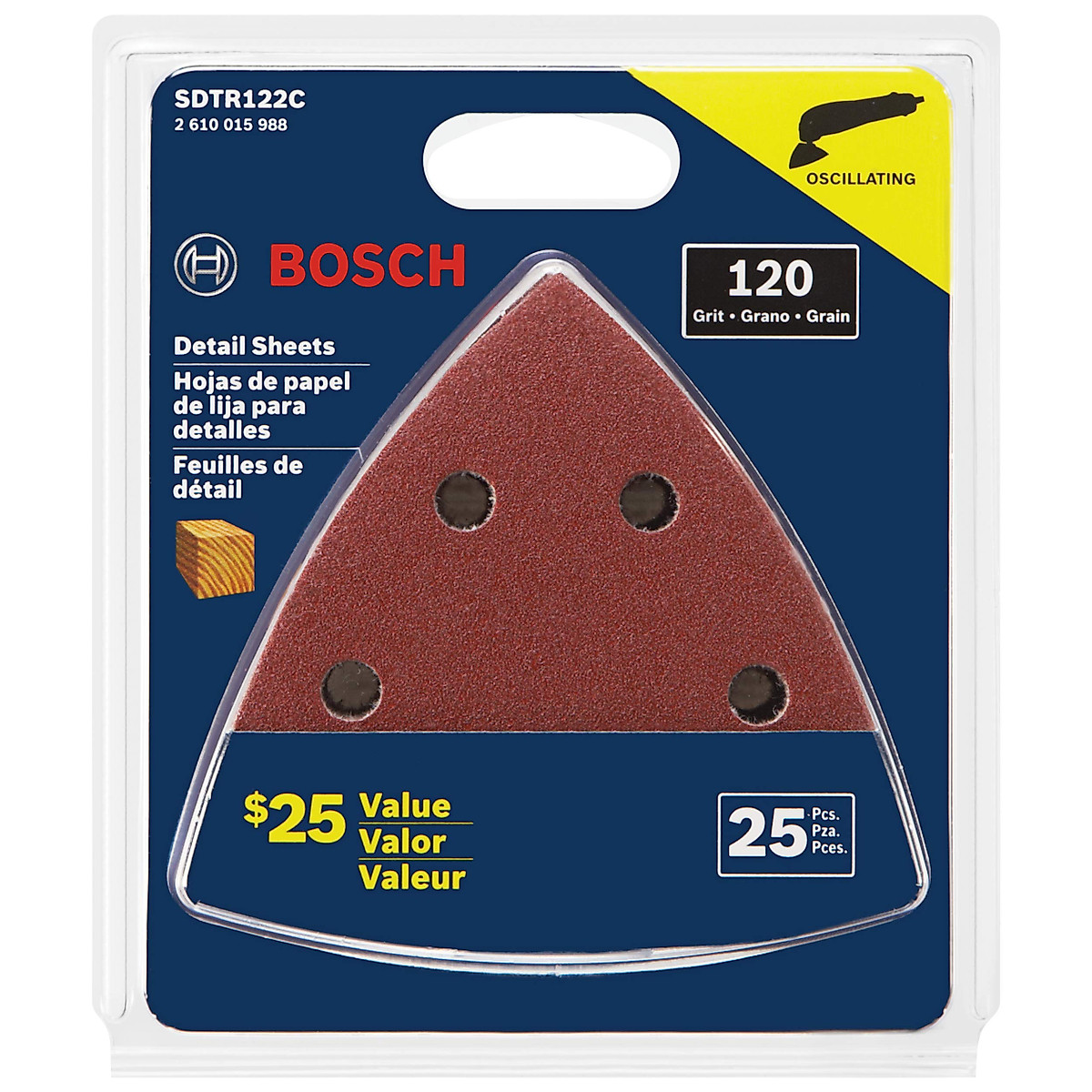 BOSCH SDTR122C 25 Pc. 3-3/4 In. 120 Grit Detail Sanding Sheets FOR Wood