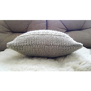 Hand Knit Pillow Wool Cushion Knitted Merino Wool Knit Pillow Grey Roving Yarn Square Handmade 16.5 x16.5 inches