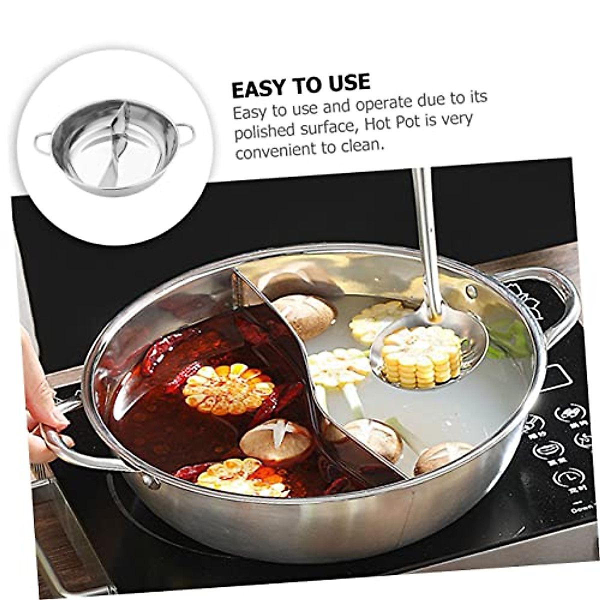 Mikinona Stainless Steel Mandarin Duck Pot Ramen Set Korean Pots for Cooking Japanese Chocolate Separate Pot Divided Hot Pot Cooker Chinese Cooking Pots Silver Food Cooking Hot Pot Soup Pot