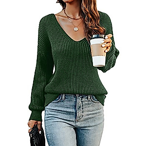 CUPSHE Women's Casual V Neck Sweater Fall Knit Oversize Fitted Pullover with Long Sleeves, Green S