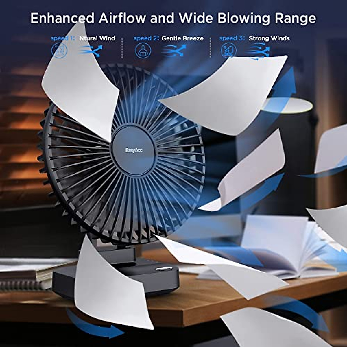 EasyAcc Desk Fan Small Air Circulator Fan 7 Inch, 3 Speed Ultra-Quiet 90°Tilt Bedroom Fan, Personal DeskTop Table Electric Cooling Fan for Bedside Office Home (No Battery)