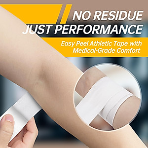 Dimora White Athletic Tape 4-Pack - 60 Yards Strong Adhesive Sports Tape in Total, NO Sticky Residue Easy Tear, Best Sport Tape for Athletes & Fitness Enthusiasts of All Levels (1.5in X 45ft Roll)