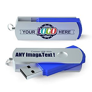 MEINAMI Customized USB Flash Drive Blue Aluminum Swivel Custom Thumb Drive Personalized Memory Stick 32GB 100 Pack
