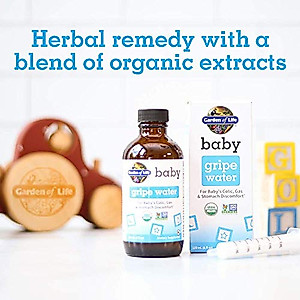 Garden of Life Baby Organic Gripe Water for Infants & Babies Nighttime or Daytime Colic, Gas & Stomach Discomfort, Herbal Remedy for Newborn Baby with Chamomile, Lemon Balm & Ginger - 4 fl oz Liquid