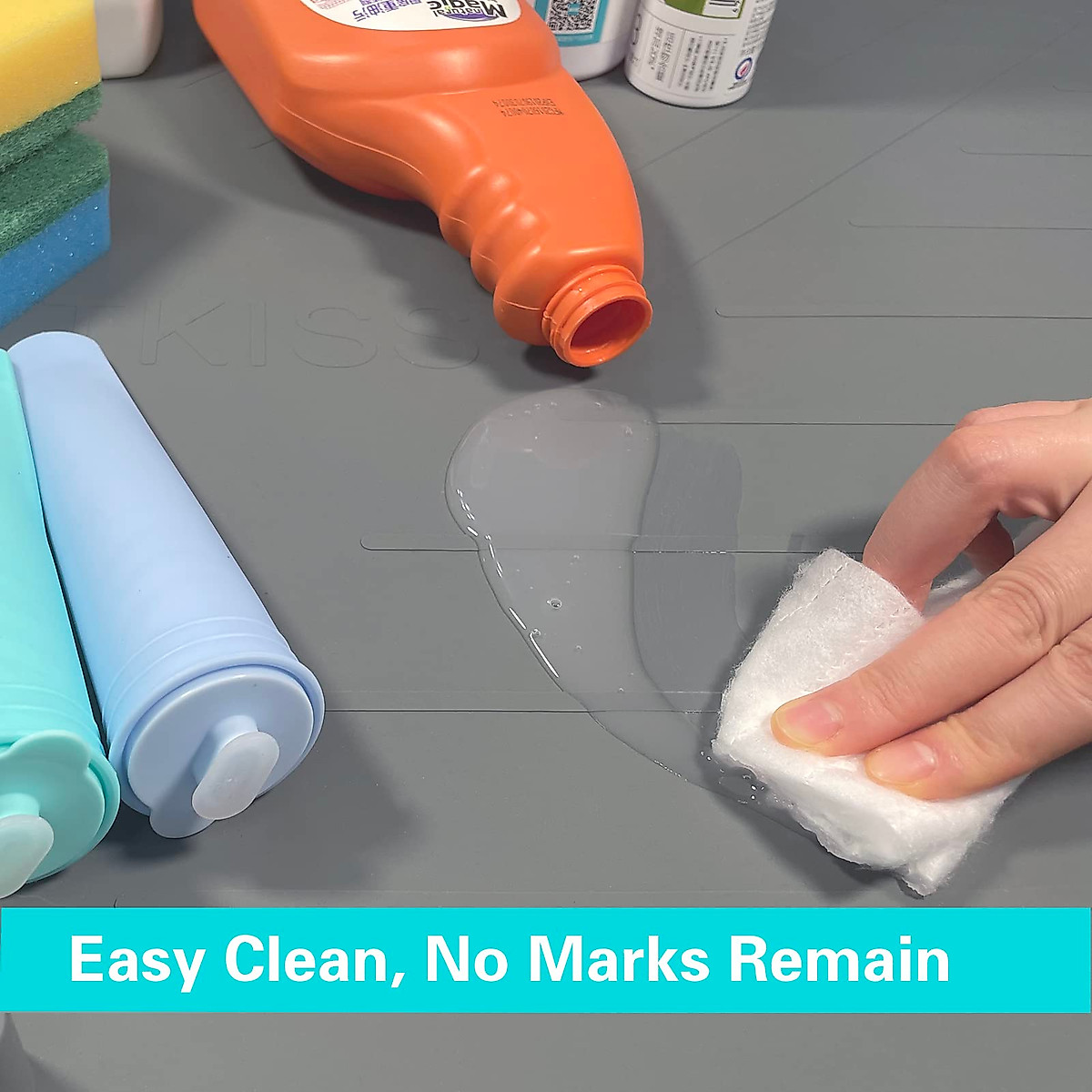 Under Sink Mat, 34"x22" Silicone Under Sink Mats for Kitchen Waterproof, Cabinet Drip Tray, Bottom of Kitchen Under The Sink Mat, Liner Protector with 1" Lip Drain Hole for Leak