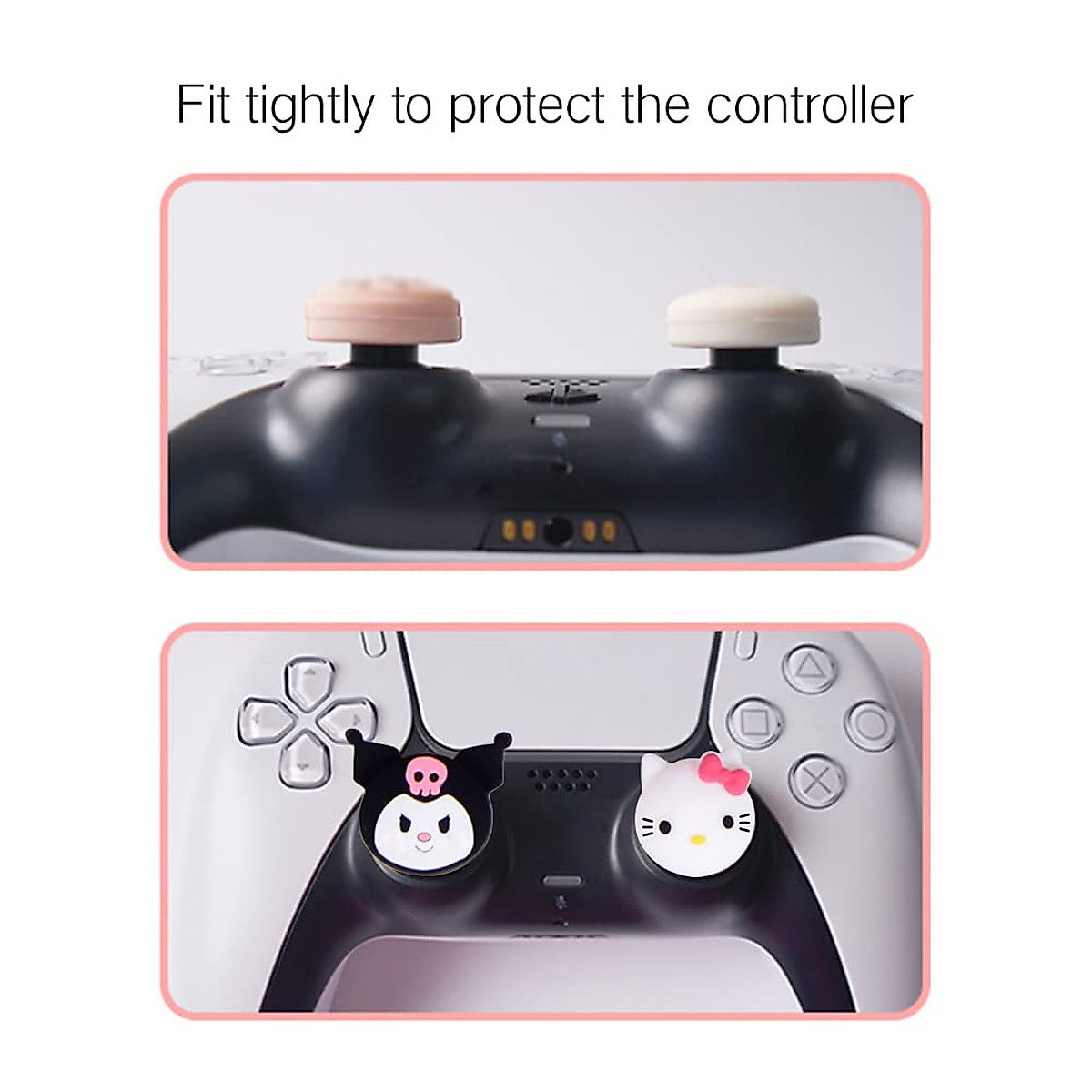 PERFECTSIGHT Cute Thumb Grip Caps for PlayStation 4/5, PS5, PS4, Xbox Series X/S, Xbox One, Switch PRO Controller, 4PCS Kawaii Soft Rubber 3D Analog Thumbsticks Grips Joystick Cover Set, Rabbit+Kitty