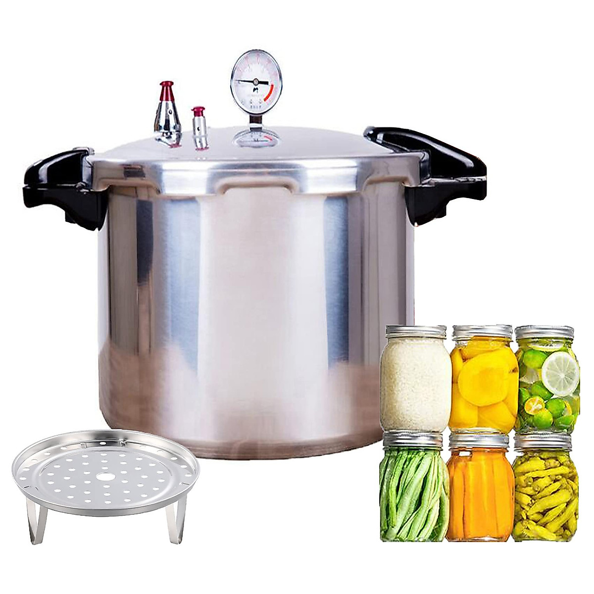 GHKWXUE 15quart High capacity pressure cookers with cooking rack canning canner gauge Explosion proof safety valve Extra-large size great for big jobs,Compatible:natural gas-open flame,silver,(NH-31)