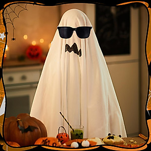 94.5''x59'' Halloween White Sheet for Ghost Costume - DIY Fabric with Sunglasses for Adult Kids Spooky Costume Hanging Ghosts Halloween Cosplay Party Outdoor Decorations