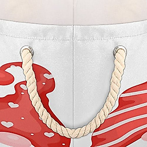 Valentine Cute Gnomes Love Heart (11) Large Round Baskets for Storage Laundry Baskets with Handles Blanket Storage Basket for Bathroom Shelves Bins for Organizing Nursery Hamper Girl Boy