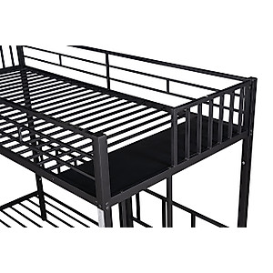 Harper & Bright Designs Twin Over Twin Bunk Beds for 3, Metal Triple Bunk Bed with Guardrails for Kids, Teens, Boys, Girls (Black)