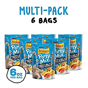 Purina Friskies Made in USA Facilities Cat Treats, Party Mix Lobster & Mac 'N' Cheese Flavors - (6) 6 Oz. Pouches