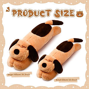 Queekay Dog Body Pillow Dog Stuffed Animals Plush Long Body Pillow for Dogs Large Sleeping Hugging Dog Pillow Christmas Birthday Gifts for Kids(23.6 Inch,Brown)