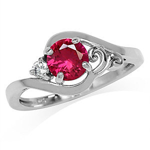 Silvershake Synthetic Ruby Red and White Cubic Zirconia Gold Plated 925 Sterling Silver Engagement Ring Size 8