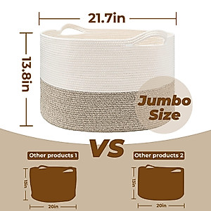 Vazpalas Extra Large Storage Basket-83L Rope Blanket Basket in Living Room, Jumbo Laundry Basket Baby Toy Basket with Large Handles, Bedroom Pillow Basket Clothes Laundry Hamper, 21.8" x 21.8" x 13.8"