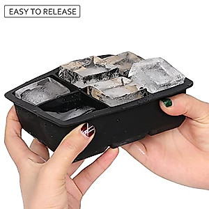 Ticent Ice Cube Trays (Set of 2), Silicone Sphere Whiskey Ice Ball Maker with Lids & Large Square Ice Cube Molds for Cocktails & Bourbon - Reusable & BPA Free