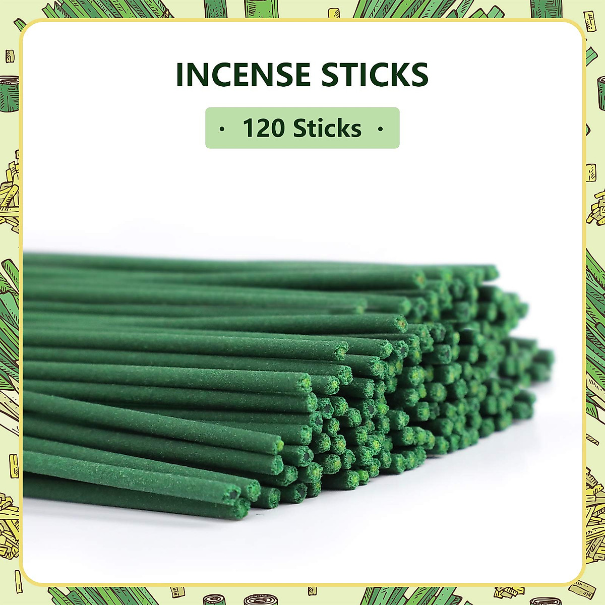 SnailDigit Citronella Incense Sticks, Lemongrass Incense Sticks Set, Natural Plant Based Ingredients, Citronella Incensefor Home Patio, Garden Balcony, BBQ, Camping, Outdoor, Picnic 120 Sticks
