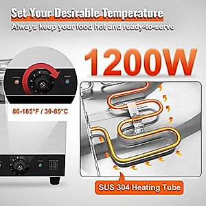 VEVOR Electric Soup Warmer, Dual 7.4QT Stainless Steel Round Pot 86~185°F Adjustable Temp, 1200W Commercial Bain Marie with Anti-Dry Burn and Reset Button, Soup Station for Restaurant, Buffet, Silver