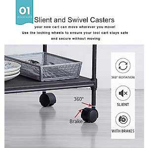 OVICAR 3-Tier Wire Storage Shelves, Adjustable Shelving Units with Wheels, Steel Metal Storage Rack for Kitchen Pantry Closet Bathroom Laundry, Durable Organizer Garage Tool Storage Shelf