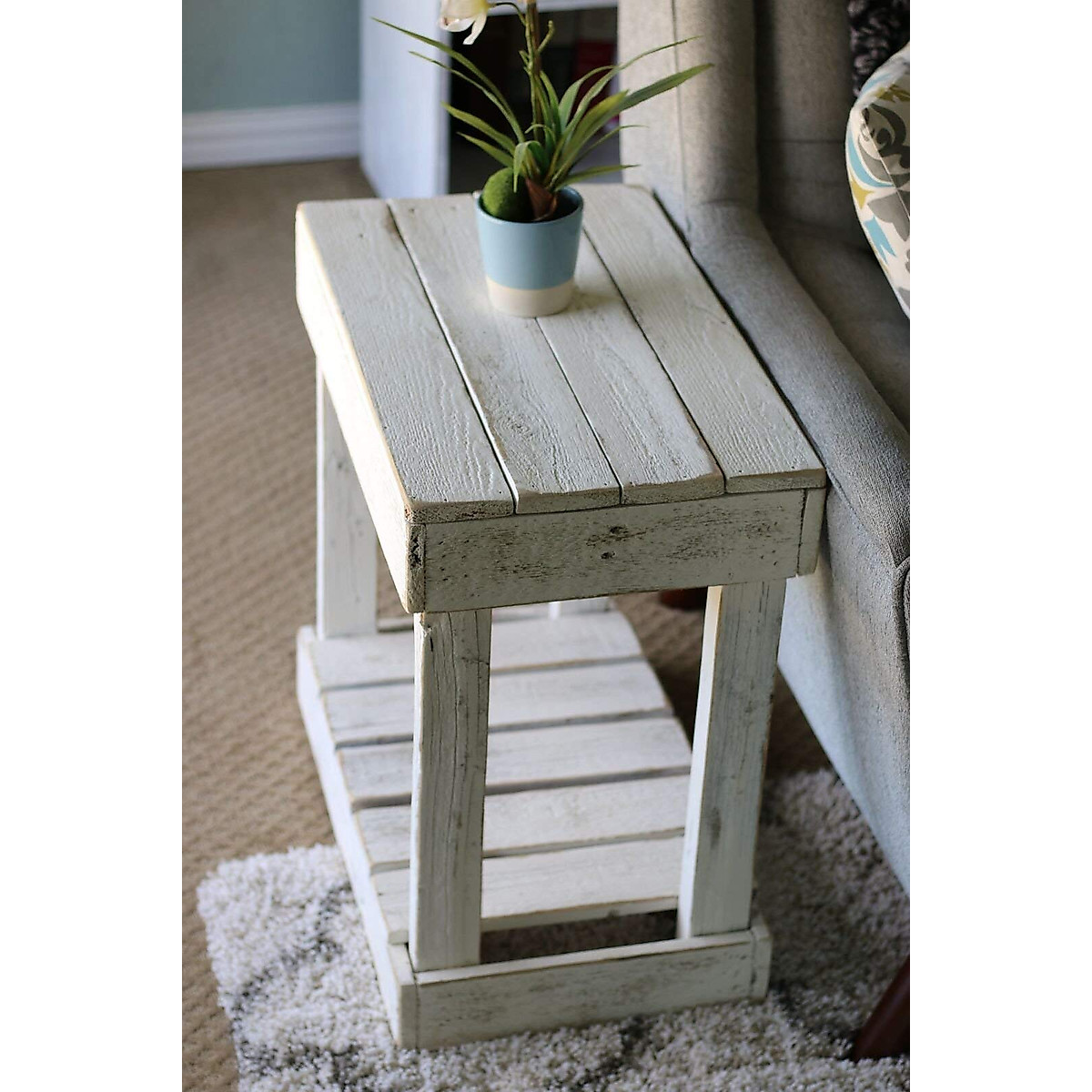 White Slatted End Table