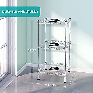 BNSPLY 3-Tier Adjustable Shelving Unit, Metal Wire Rack with NSF Certified, Leveling Feet, Standing Storage Shelf for Laundry, Bathroom, Kitchen, Pantry, Closet, Chrome