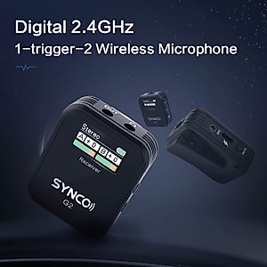SYNCO G2-A2 Lavalier Microphone 2.4G Lapel Microfone Lavalier Mic System for Smartphone Table DSLR Camera Realtime Monitoring YouTube (G2-A2 Microphone)