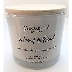 Natural Coconut + Beeswax Scented Candle Island Retreat XL White Jar with Wooden Lid, 26 Oz.