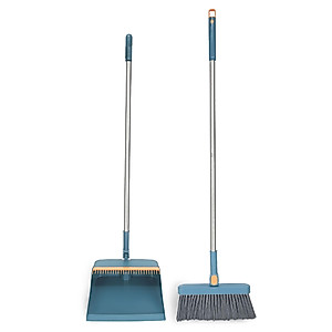 Broom and Dustpan Combo Set, Long Handled Adjustable Broom and Dustpan Set, Stainless Steel Dust Pan and Broom Set for Sweeping Home,Indoor Kitchen, Office Lobby Floor