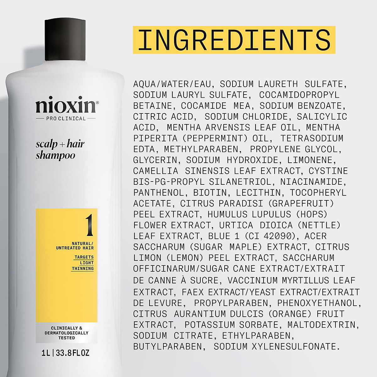 Nioxin Scalp + Hair Thickening System 1 Shampoo, For Natural Hair with Light Thinning, 33.8 fl oz (Packaging May Vary)