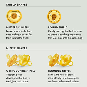 Natursutten Pacifiers 0-6 Months - 1-Pack Butterfly Shield Orthodontic Nipple Natural Rubber Safe & Soft BPA-Free Pacifiers for Breastfeeding Babies - Newborn Pacifiers Made in Italy