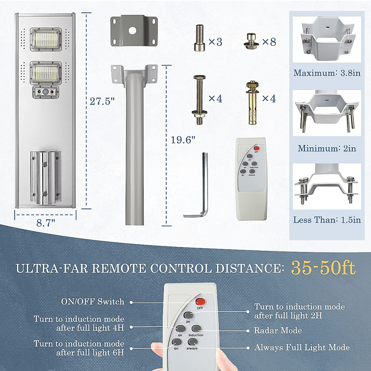 Lovus 1200W Commercial Solar Street Lights, 30000LM LED Outdoor Solar Flood Security Light Dusk to Dawn with Motion Sensor for Parking Lot, IP65 Waterproof Wall or Pole Mount Light, ST100-033