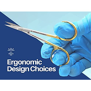 Scissors 4.5 inch curved Gold Plated handle Dental Surgical Gum Scissors BY Wise Linkers