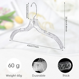 40 Pieces Clear Plastic Clothes Hangers Acrylic Crystal Cut Hangers for Clothing Closet Coats, Non Slip Plastic Hangers for Dress Suit Shirts Jacket, Thick, Tough, Space Saving
