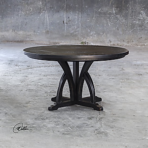 MY SWANKY HOME Elegant Black Wood Diamond Arch Round Dining Table | 4 6 Seat Entry Classic