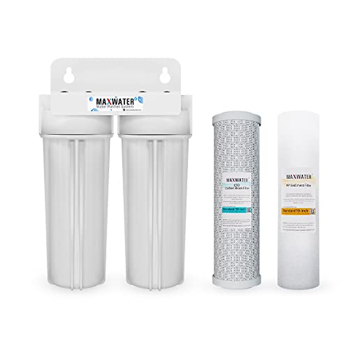 Max Water 2 Stage (Sediment, Odor & Improving Taste) Whole House 10 inch, Standard Water Filtration System - White Housing - Sediment + CTO - ¾" Inlet/Outlet