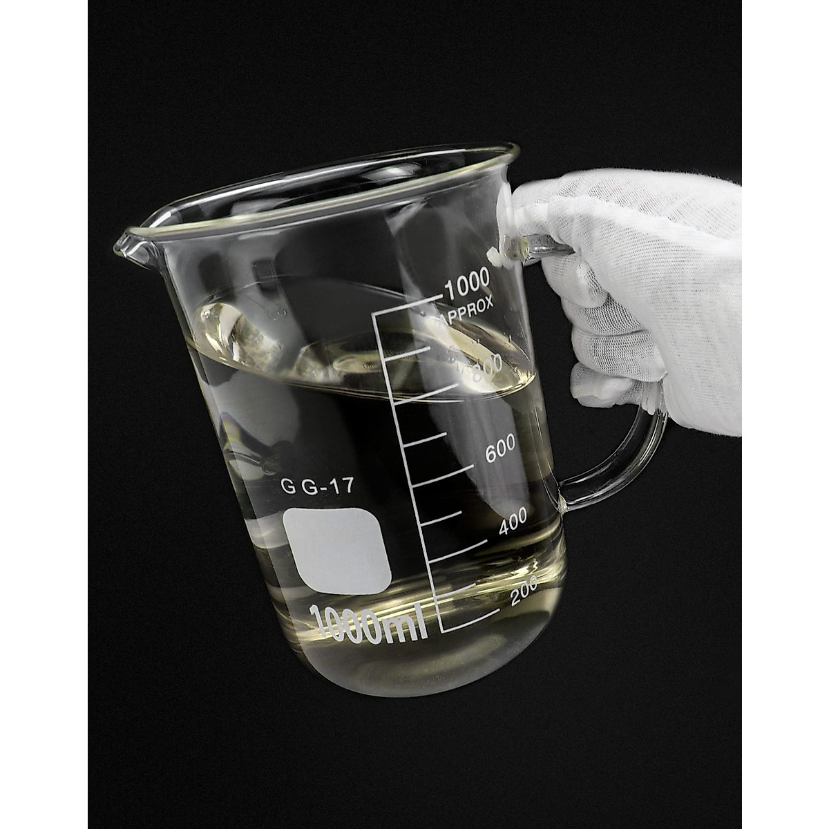 QWORK Beaker with Handle, 1000ml/33.81oz, Measuring Cup, Borosilicate Glass, Beaker Mug with Pouring Spout, 2 Pack