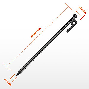 Eurmax USA 10 inch Multiuse Heavy Duty Steel Tent Stakes Tarp Pegs Camping Stakes for Outdoor Camping Canopy and tarp with 4 Ropes 10FT Length,8pcs(Black)