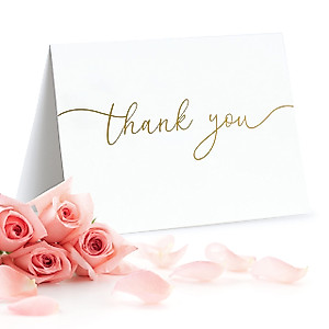100 Heavyweight Blank Thank You Cards with Envelopes - Blank Cards and Envelopes - Thank You Cards Wedding with Envelopes Set - Gold Script Thank You Notes - Thank You Cards Bridal Shower (100 Pack)