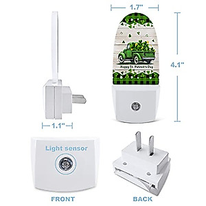 St. Patrick's Day Night Light, LED Plug in Night Light, Green Buffalo Plaid Truck Lucky Clover Gold on Wood Night Lights with Dusk to Dawn Sensor Decorative Kids/Adults Nightlight for Bedroom Bathroom