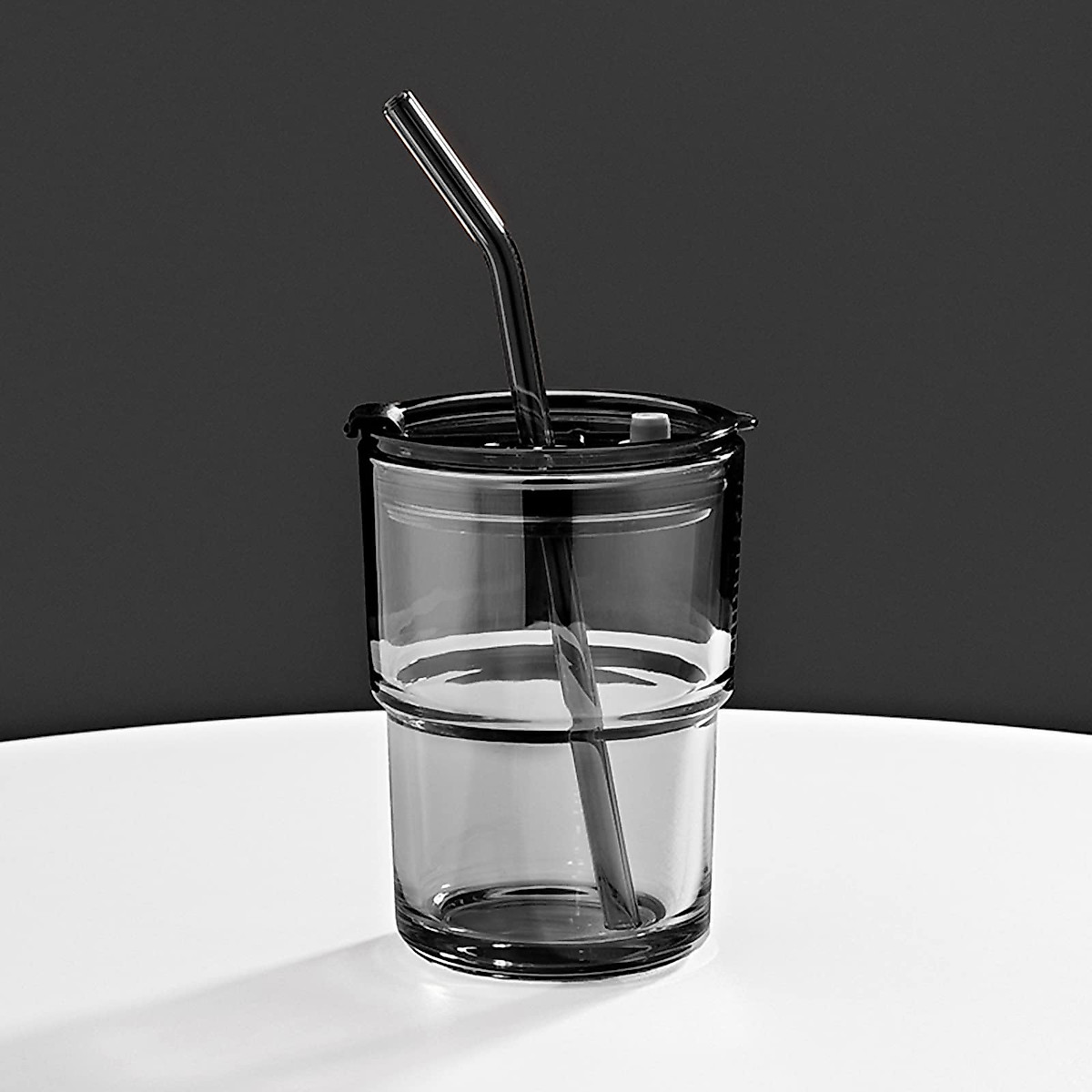 BLUEPOLAR 13oz/400ml Tumbler Water Glass, Water Bottle with Straw and Lid Sealed Carry on, Glass Coffee Mug Iced Tea Cup Thick Wall Insulated Glass Cup (Gray)