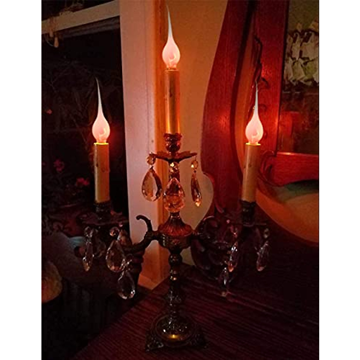 GOOTHY Silicone Dipped Flicker Flame Candle Light Bulbs, 1W Christmas Replacement Bulbs for Electric Window Candles Lamps Chandeliers Outdoor String Lights, C7/E12 Candelabra Base, 120 Volt-12 Pack