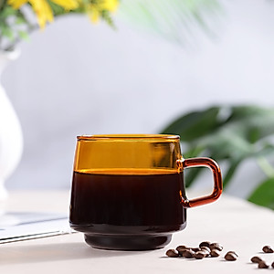 Joeyan Amber Glass Coffee Mugs Set of 2-10 oz Glass Stackable Coffee Cups with Handle - Colored Tea Cups Drinking Glasses for Espresso, Cappuccino, Latte, Tea, Milk