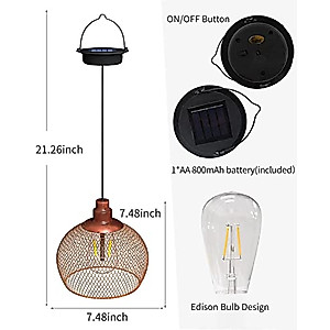 SHYMERY Hanging Solar Lights,Metal Solar Lantern LED Garden Outdoor Chandelier Rustic Edison Bulb Lamps Waterproof for Outdoor Hanging,Porch,Patio,Lanai,Pathway Decor(Bronze,1 Pack)