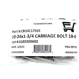 10-24x1-3/4 Carriage Bolts Stainless Steel 18-8 (25 Pieces)