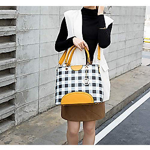 Mia K Collection Shoulder Bag for Women & Wristlet Wallet Purse Set: PU Leather Crossbody Tote Top-Handle Handbag Gaby Checker Cognac Brown