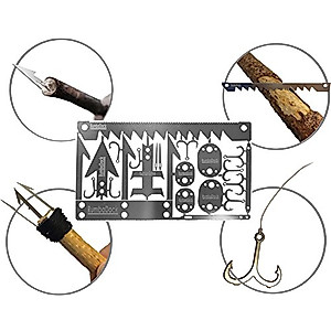 Survival Gear Credit Card Multi Tool (2 Pack) -Best Bug Out Bag Shtf Camping Multipurpose EDC Multitool - Fishing Hooks; Arrowheads; Saws, Hunting Survival Kit, Disaster Preppers Emergency Gift Idea