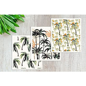 Swedish Dishcloths for Kitchen - Eco-Friendly Reusable Cleaning Cloths Alternative to Paper Towels - 100% Soft Organic Cotton Biodegradable Washable Cellulose Sponge Cloths (Palm Tree Designs, 5pc)