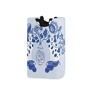 pnyoin Laundry Basket with Padded Handles, Collapsible Waterproof Laundry Hamper for Bathroom Bedroom, Clothes Hamper Stands Up Well(Staffordshire Dogs)